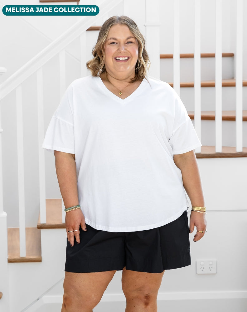 Ellie V-Neck Tee - White – Freez Clothing