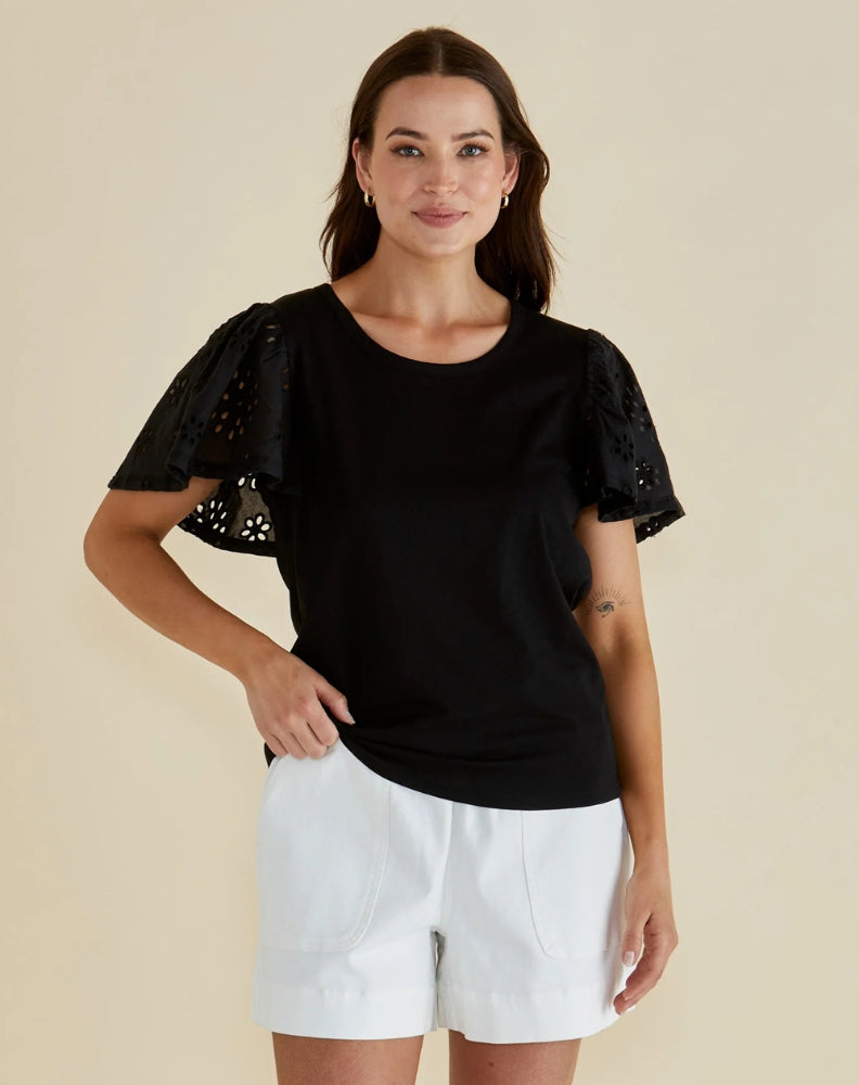Lottie Embroidered Tee - Black – Freez Clothing