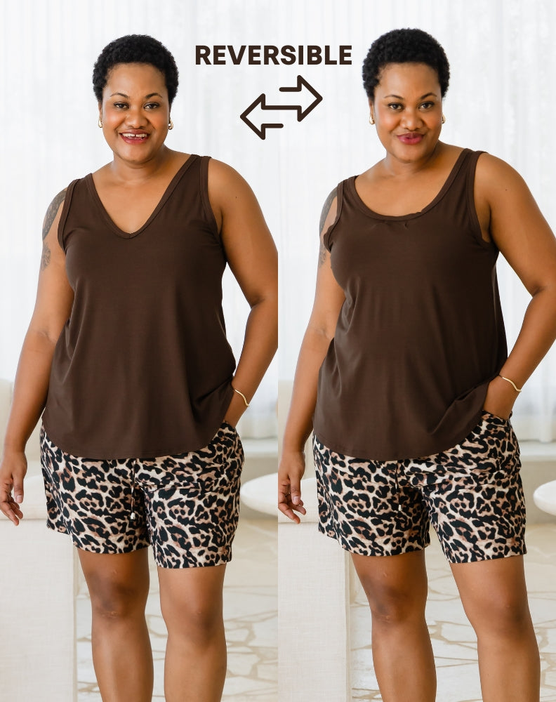 Elena Two-Way Neckline Singlet | Sizes 10-26 | Chocolate – Freez Clothing