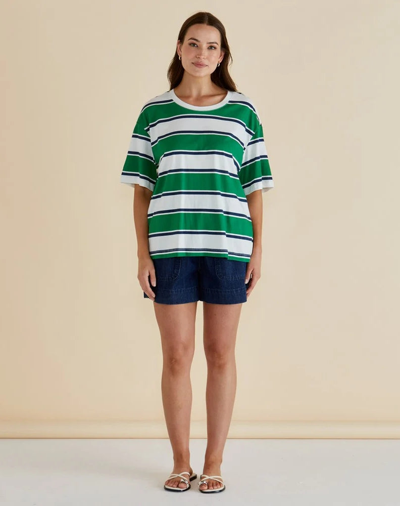 Relax Boxy Tee - Navy/Green Stripe – Freez Clothing