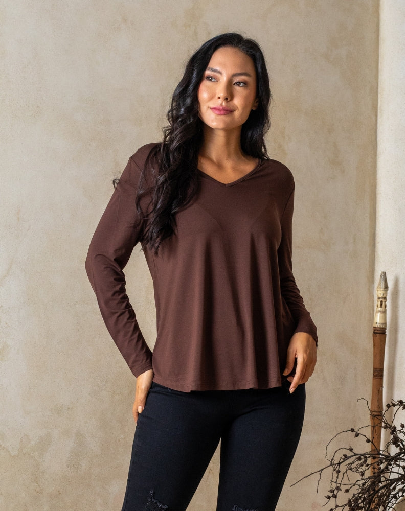 Laney V Neck Tee - Chocolate – Freez Clothing