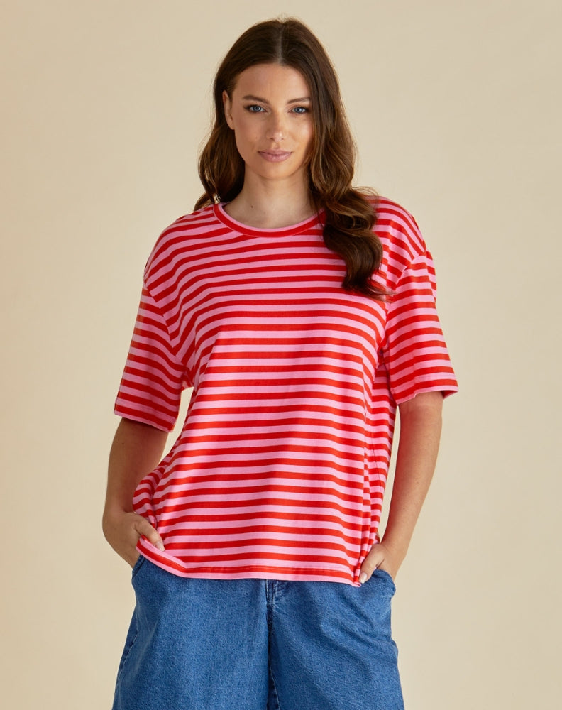 Relax Boxy Tee - Pink/Red Stripe Pink – Freez Clothing