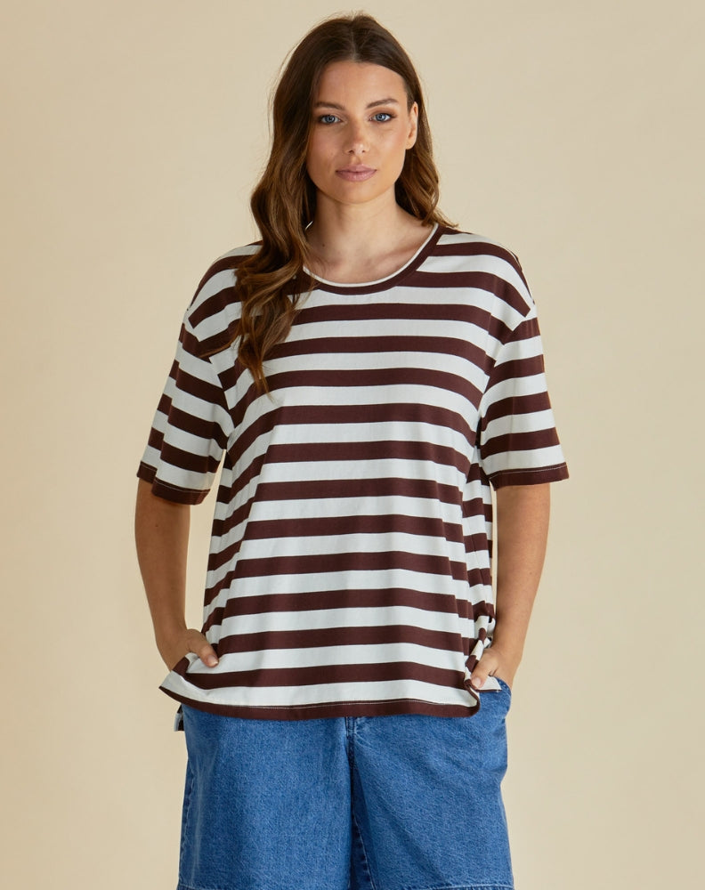 Relax Boxy Tee - Brown Stripe Brown – Freez Clothing
