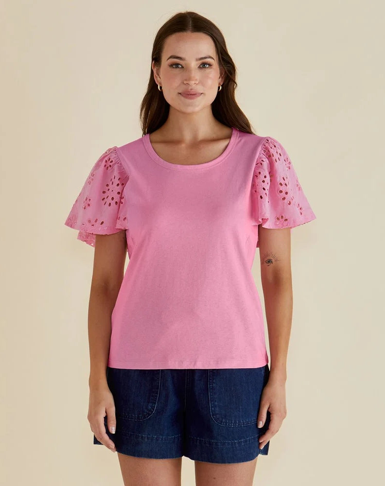 Lottie Embroidered Tee - Pink – Freez Clothing