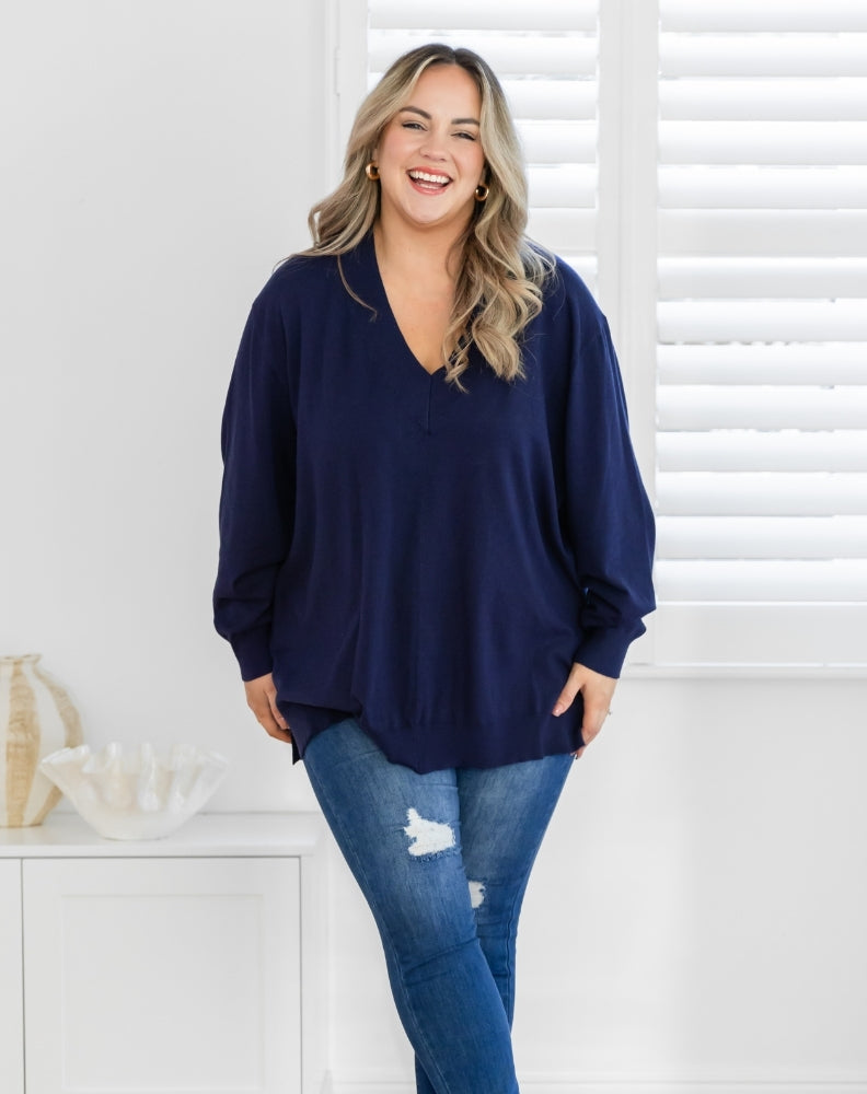 Angel V-Neck Knit - Navy – Freez Clothing