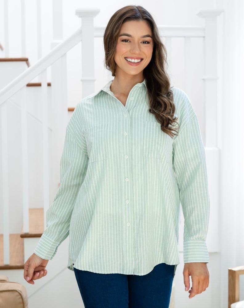Button Back Shirt - Sage Stripe – Freez Clothing